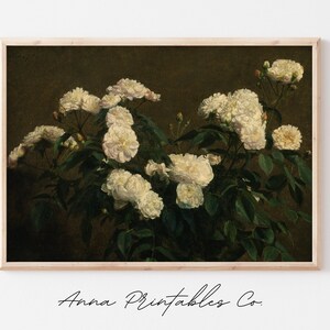 Still Life of White Roses Antique Oil Painting Digital - Etsy