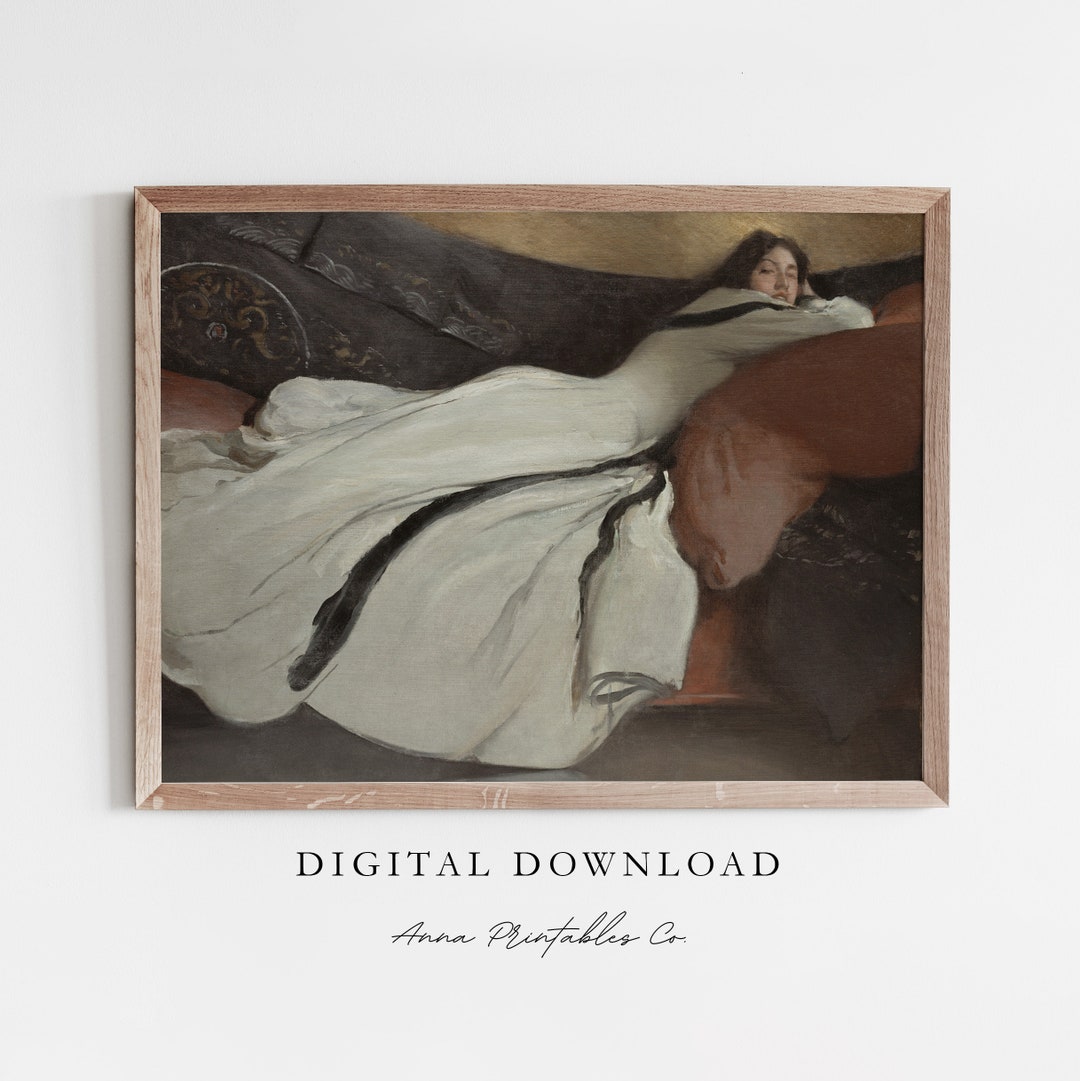 Lounging | Antique Portrait Painting of a Woman on a Couch for Digital ...