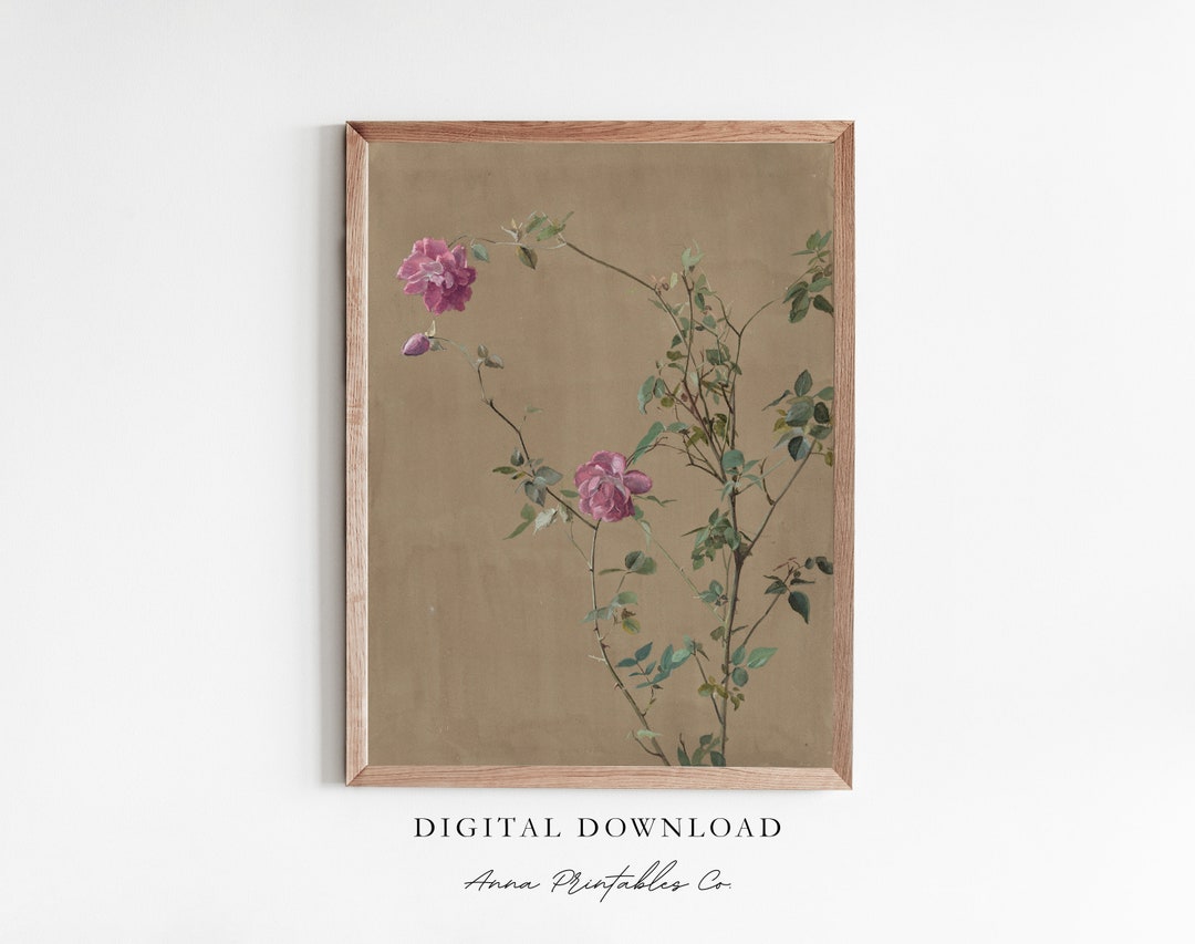 Neutral Rose Vintage Botanical Painting Digital Download, Antique ...