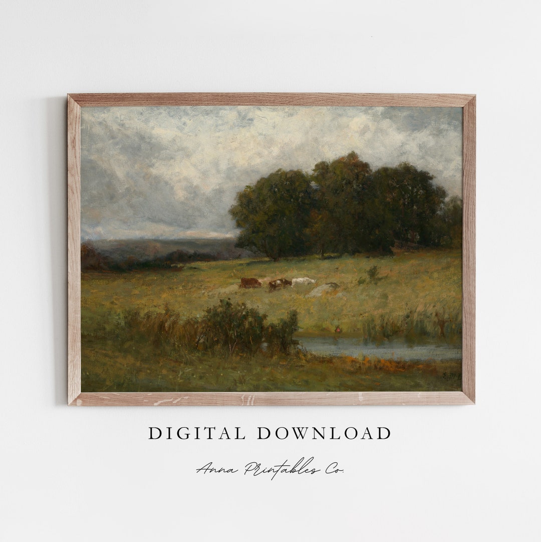 Grazing Cattle | Vintage Pastoral Landscape Painting for Digital ...