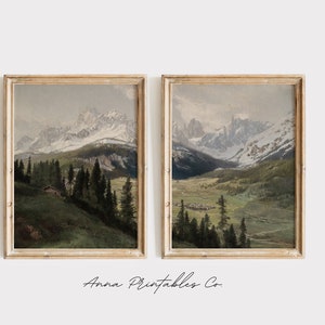 Vintage Mountain Scene Set of 2 Prints | Antique Landscape Painting ...