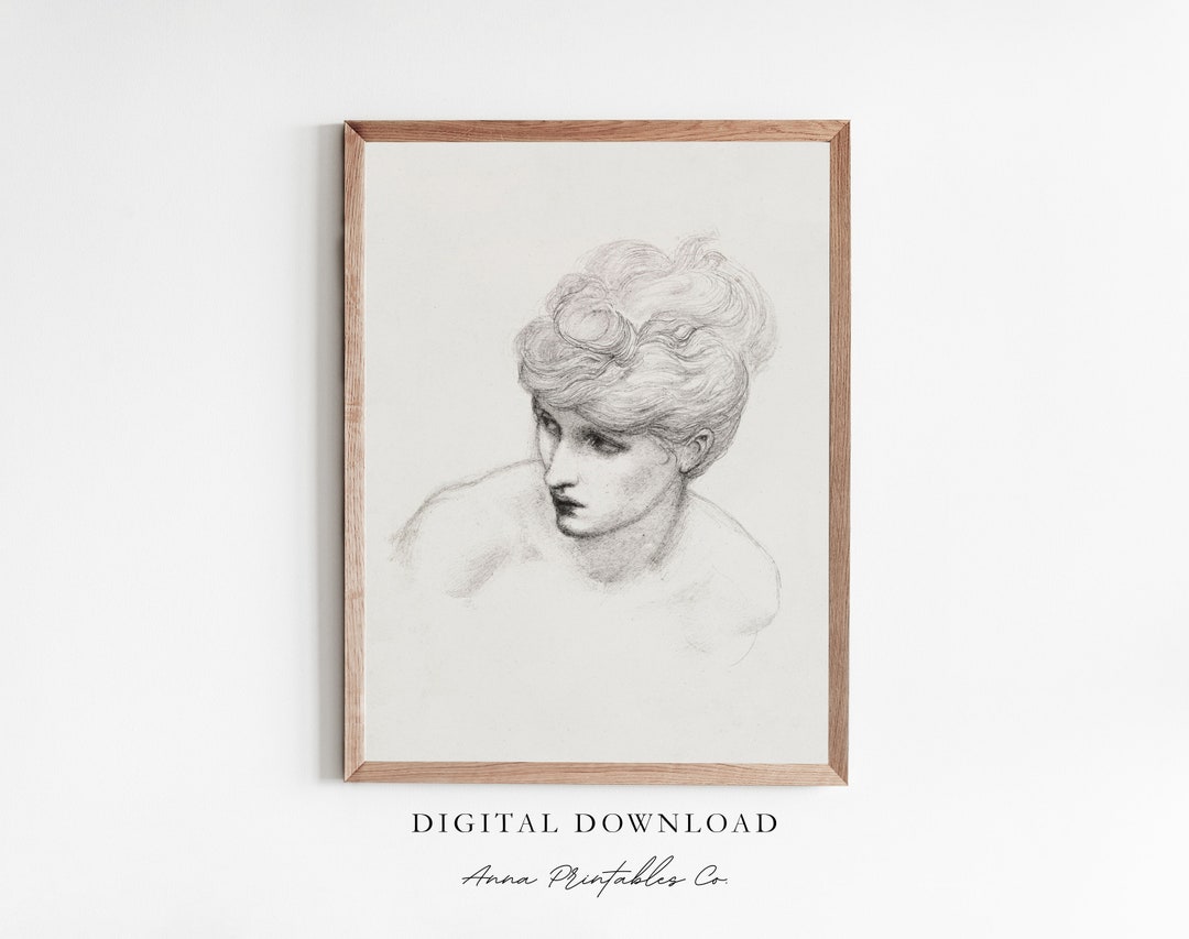 Study of a Woman | Antique Portrait Sketch for Digital Download ...