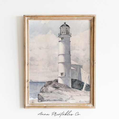 Lighthouse Print Vintage Art Watercolor Painting Gift Nautical - Etsy