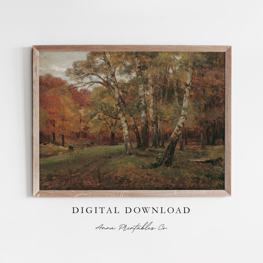Autumn Forest Antique Oil Painting Digital Download, Fall Decor ...