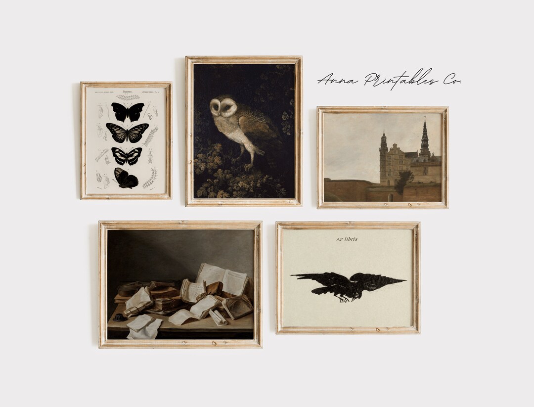 Vintage Dark Academia Decor Set of 5 Prints Digital Download, Dark ...