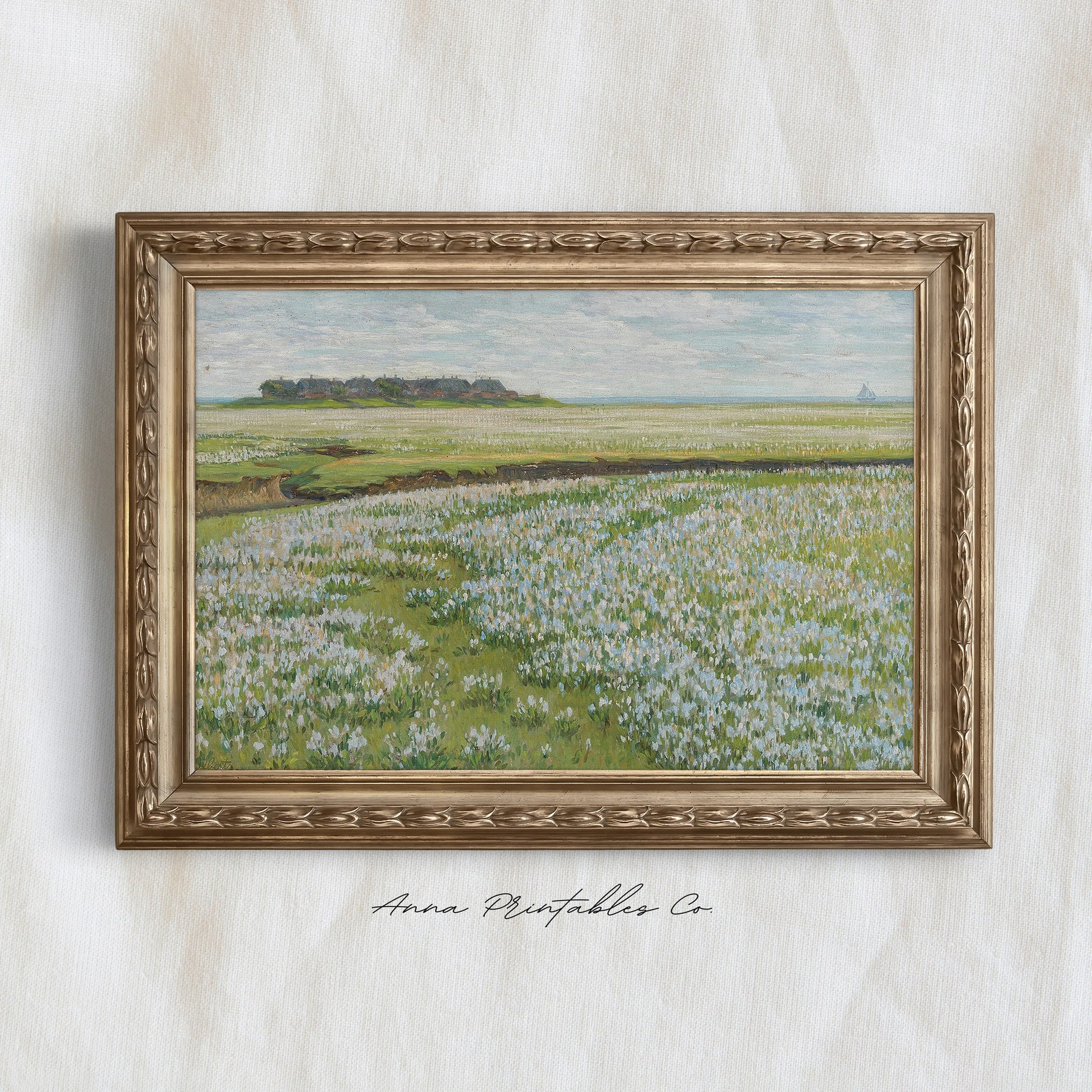 Field of Flowers Landscape Painting Digital Download, Vintage Fine Art ...