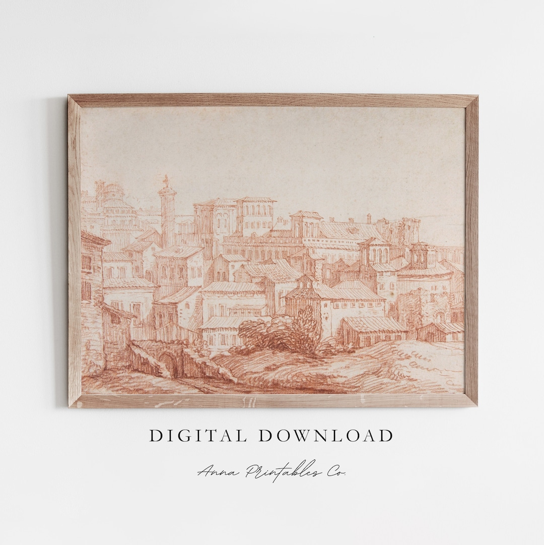 Sketch of Rome | Antique Italian Cityscape Sketch Print for Digital ...