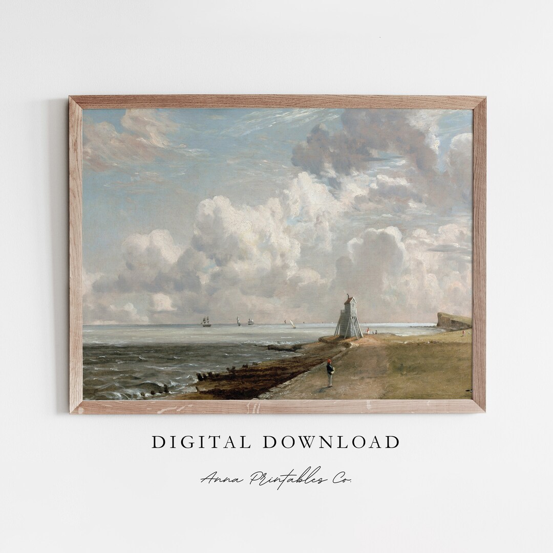 Beacon Hill Lighthouse | Antique Coastal Landscape Painting Digital ...
