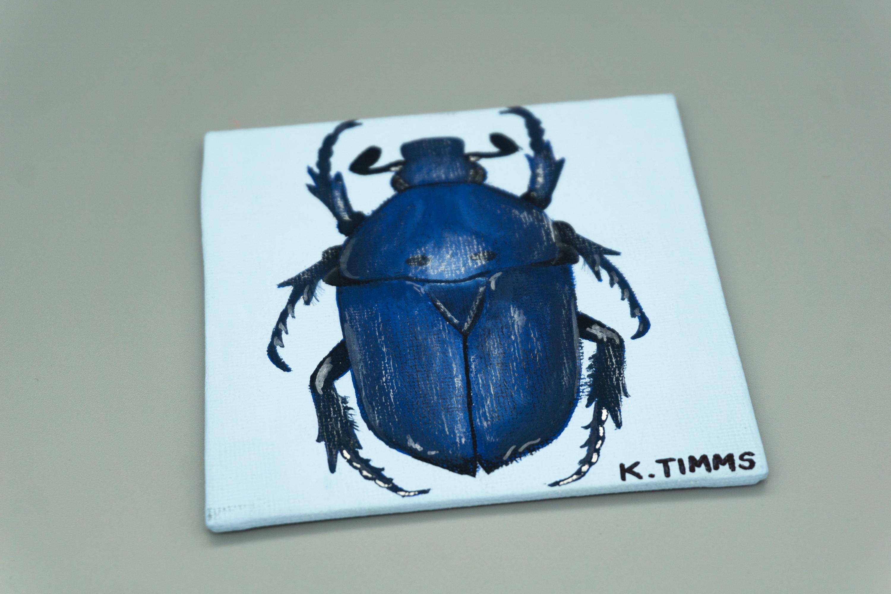Blue Dung Beetle - Mini Acrylic Painting - Nature - Animal - Bug - Wall ...