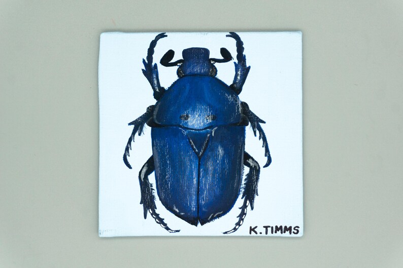 Blue Dung Beetle - Mini Acrylic Painting - Nature - Animal - Bug - Wall ...