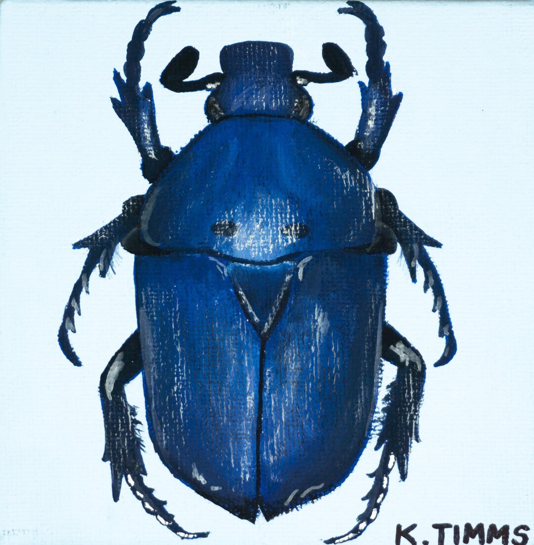 Blue Dung Beetle - Mini Acrylic Painting - Nature - Animal - Bug - Wall ...