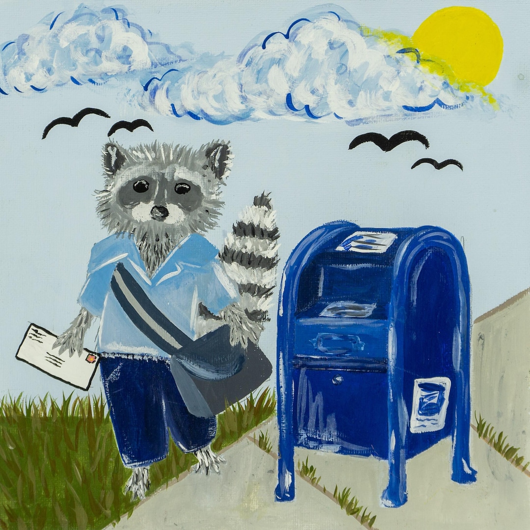 Raccoon Postman - Acrylic Painting - Wall Art - Decor - Animal Art ...