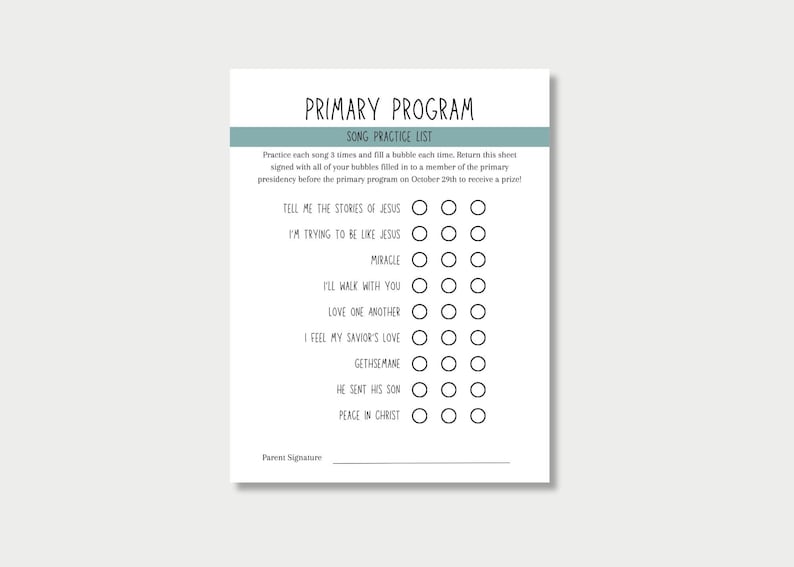 Primary Program Songs Practice List | LDS Primary Program Template ...