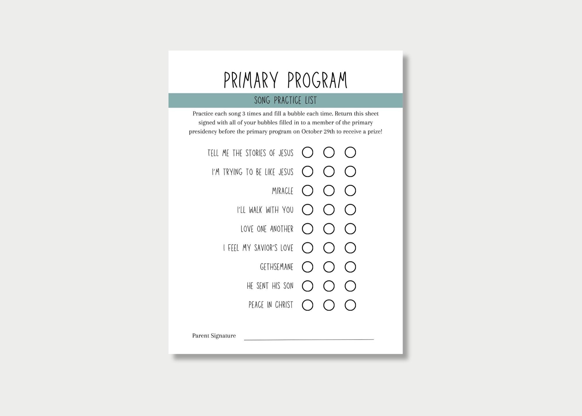 Primary Program Songs Practice List | LDS Primary Program Template ...