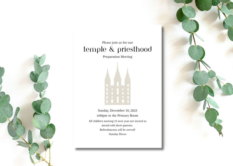 Temple and Priesthood Preview Invitation | LDS Primary Temple and ...