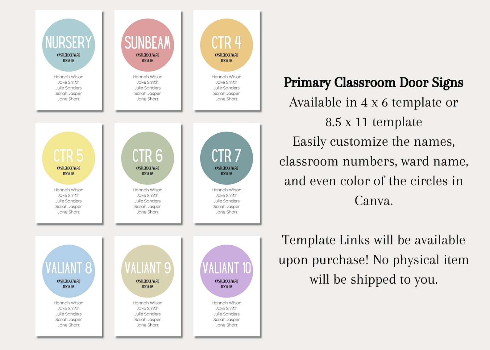 Primary Classroom Door Signs Template | LDS Primary Classroom Signs ...
