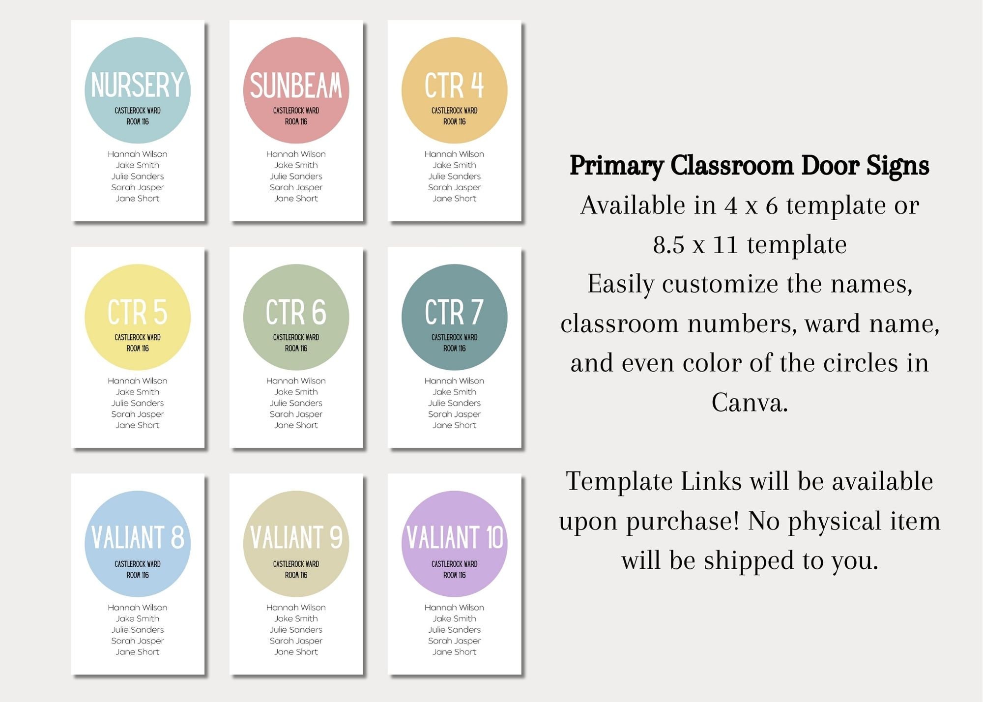 Primary Classroom Door Signs Template | LDS Primary Classroom Signs ...