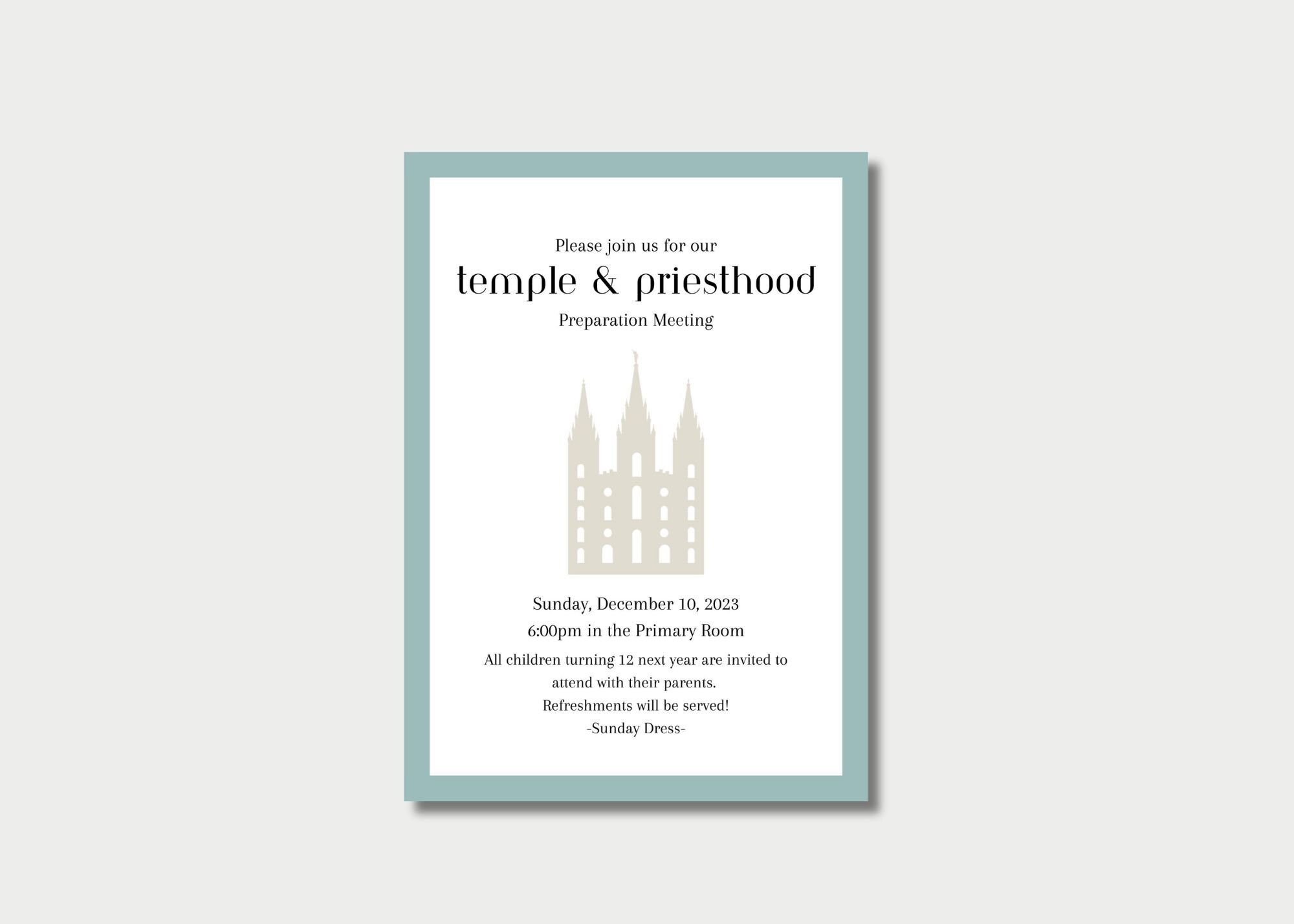 Temple and Priesthood Preview Invitation | LDS Primary Temple and ...