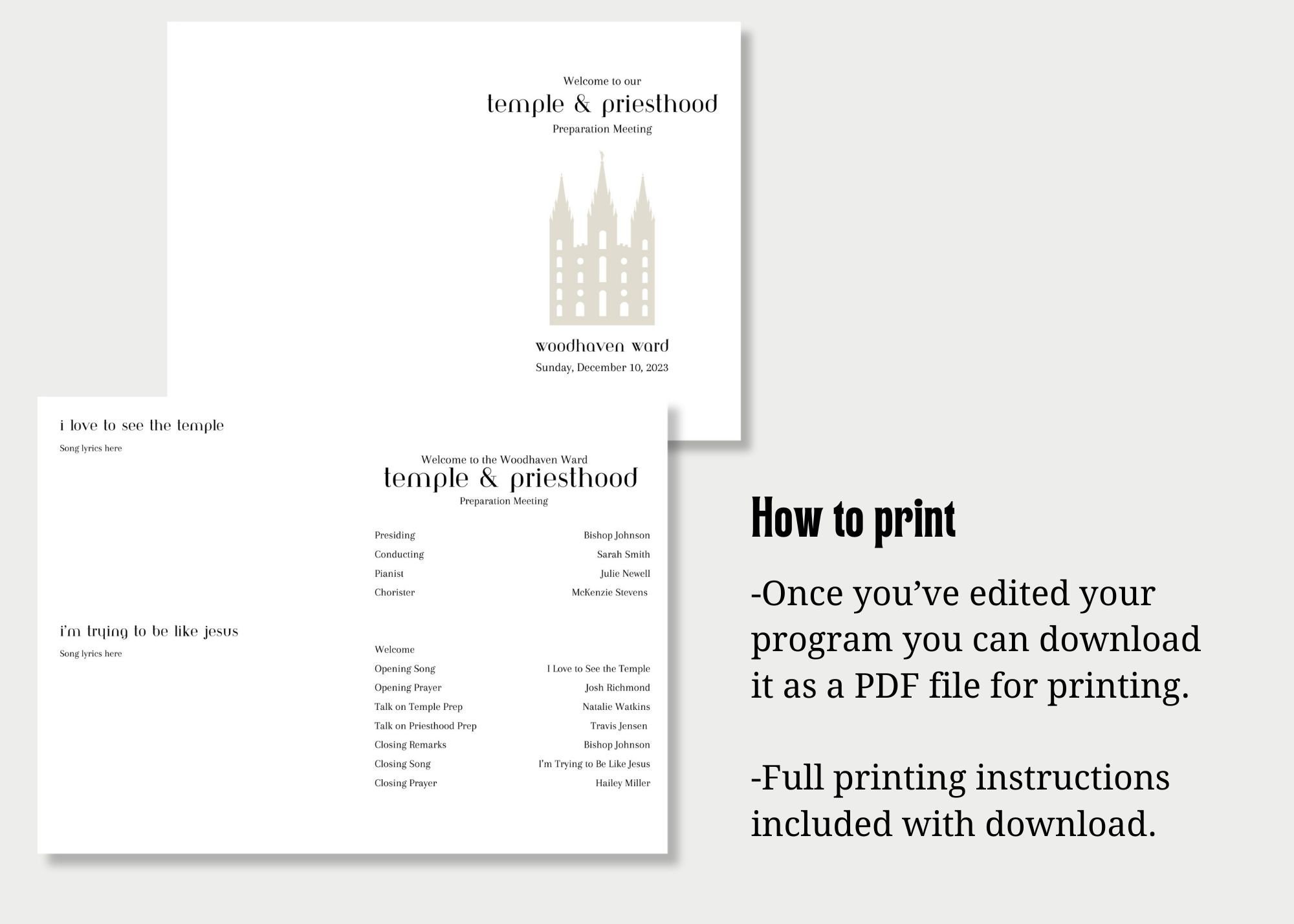 Temple and Priesthood Preparation Meeting Program Temple and Priesthood ...