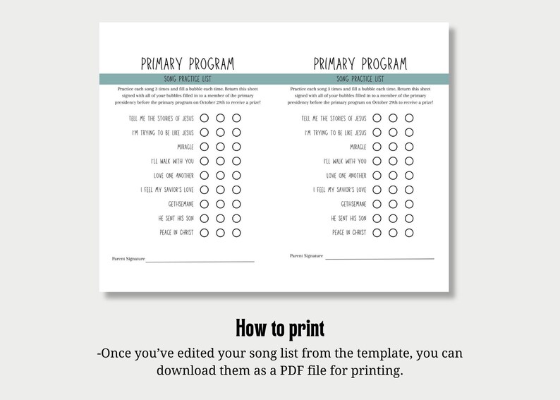 Primary Program Songs Practice List | LDS Primary Program Template ...