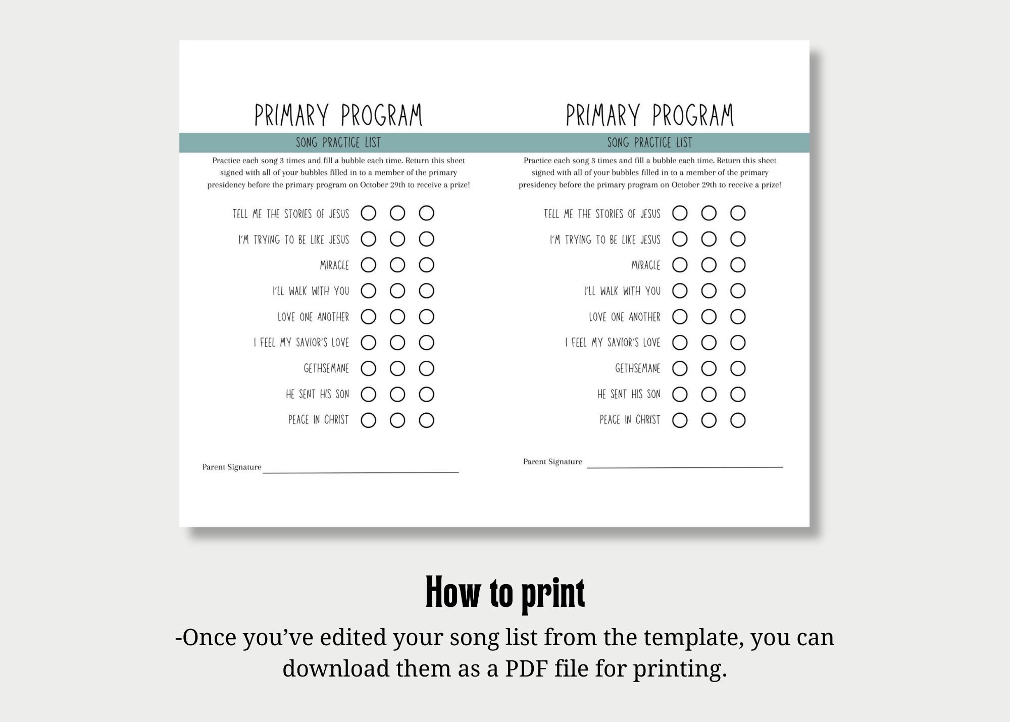 Primary Program Songs Practice List | LDS Primary Program Template ...