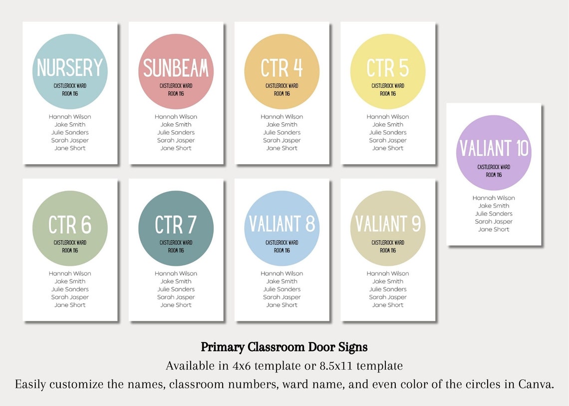 Primary Classroom Door Signs Template | LDS Primary Classroom Signs ...