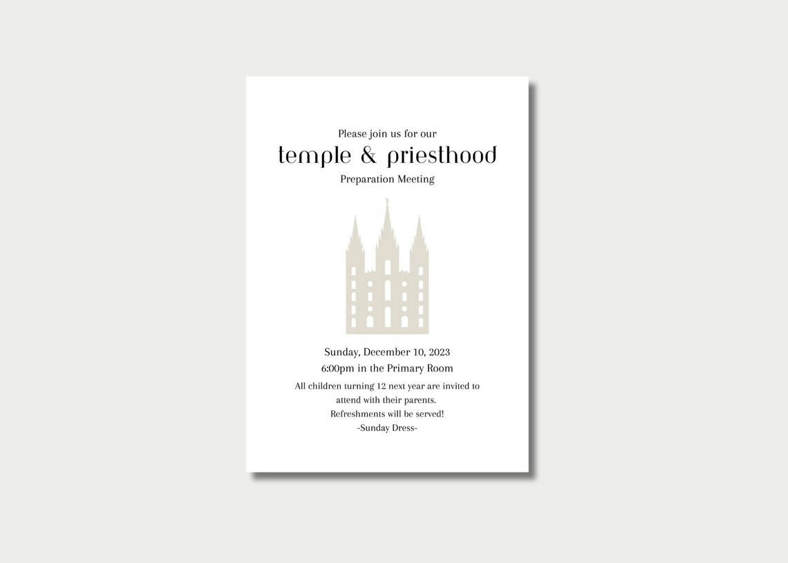 Temple and Priesthood Preview Invitation | LDS Primary Temple and ...