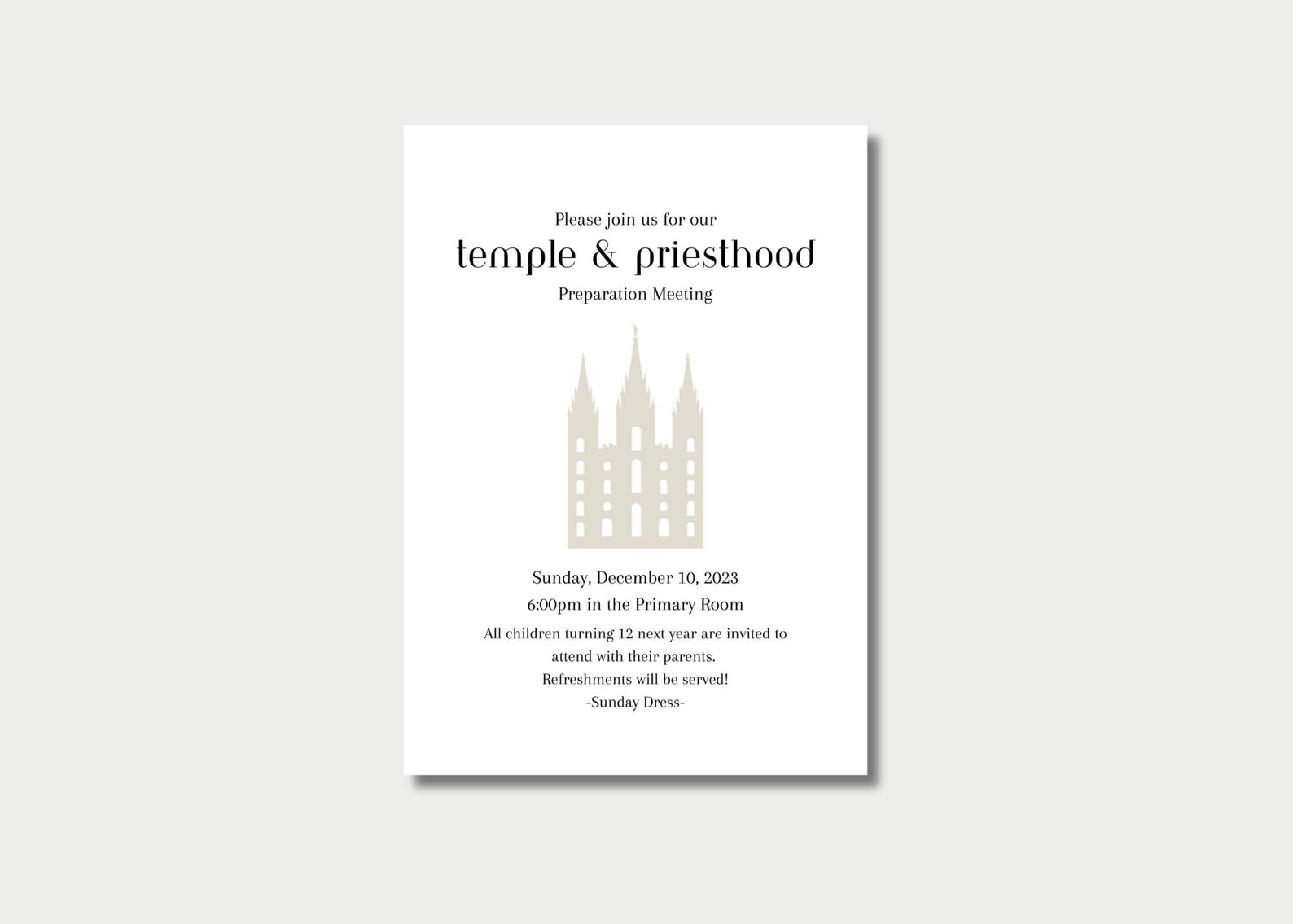 Temple and Priesthood Preview Invitation | LDS Primary Temple and ...