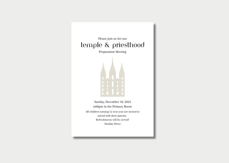 Temple and Priesthood Preview Invitation | LDS Primary Temple and ...