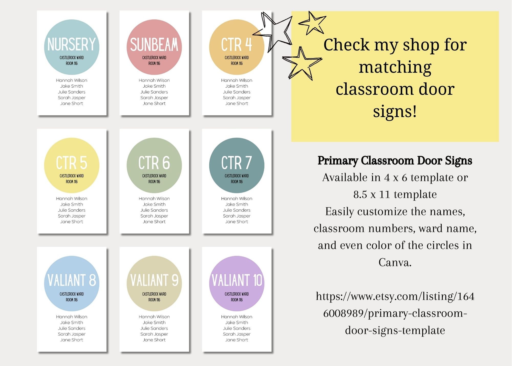 Primary Class Chair Signs Template | LDS Primary Class Chair Signs ...