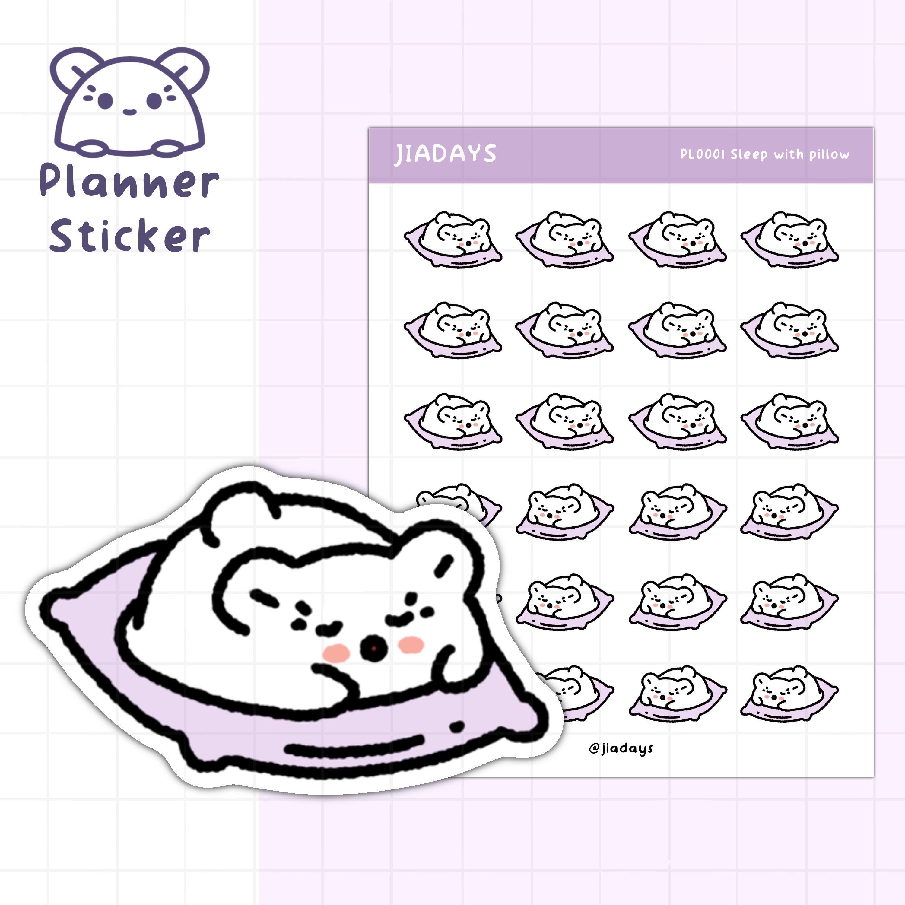 Sleep With Pillow Sleep Stickers PL0001 Hamster Rest Selfcare Themed ...