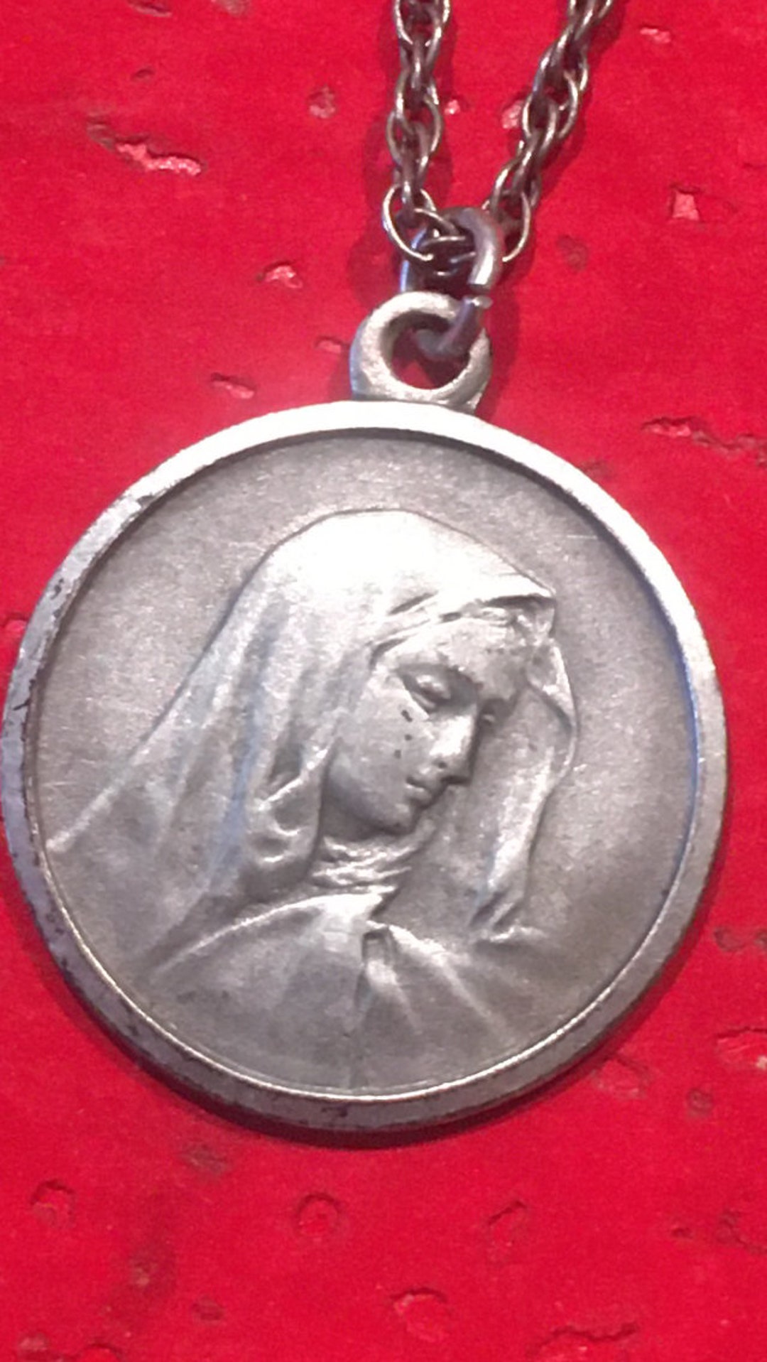 Virgin Mary Pietà Medal and Necklace Vintage 800 Silver Holy Medal on ...