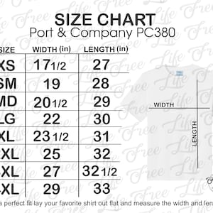 Port & Co 380 Performance Tee Size Chart PNG Download, PC380 and PC380Y ...