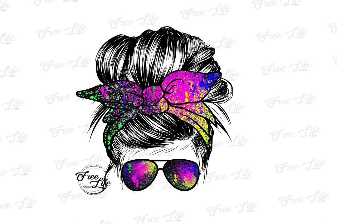 Neon Splatter Messy Bun PNG Download, 80's Messy Bun Digital Art ...