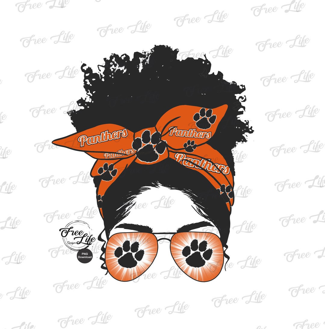 Panthers PNG Download, Panthers Curly Hair Messy Bun Digital Art ...