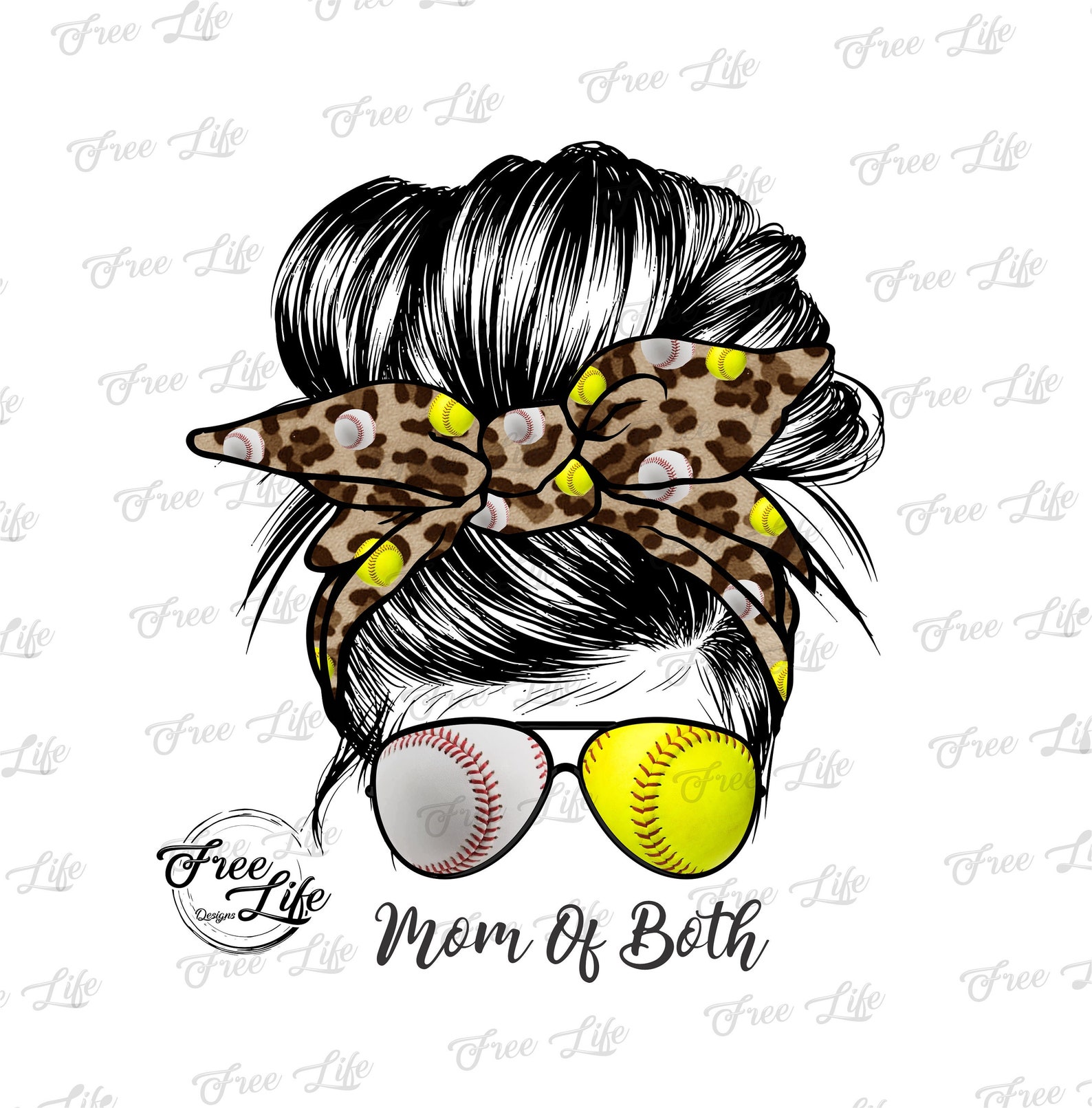 Baseball and Softball Mom PNG Download, Baseball Messy Bun Digital ...