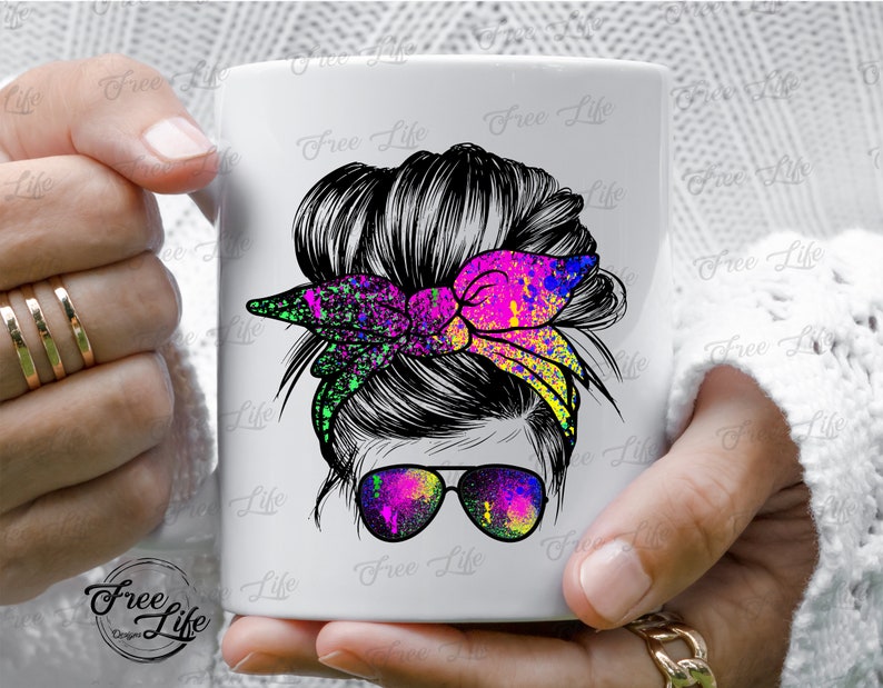 Neon Splatter Messy Bun PNG Download 80's Messy Bun - Etsy