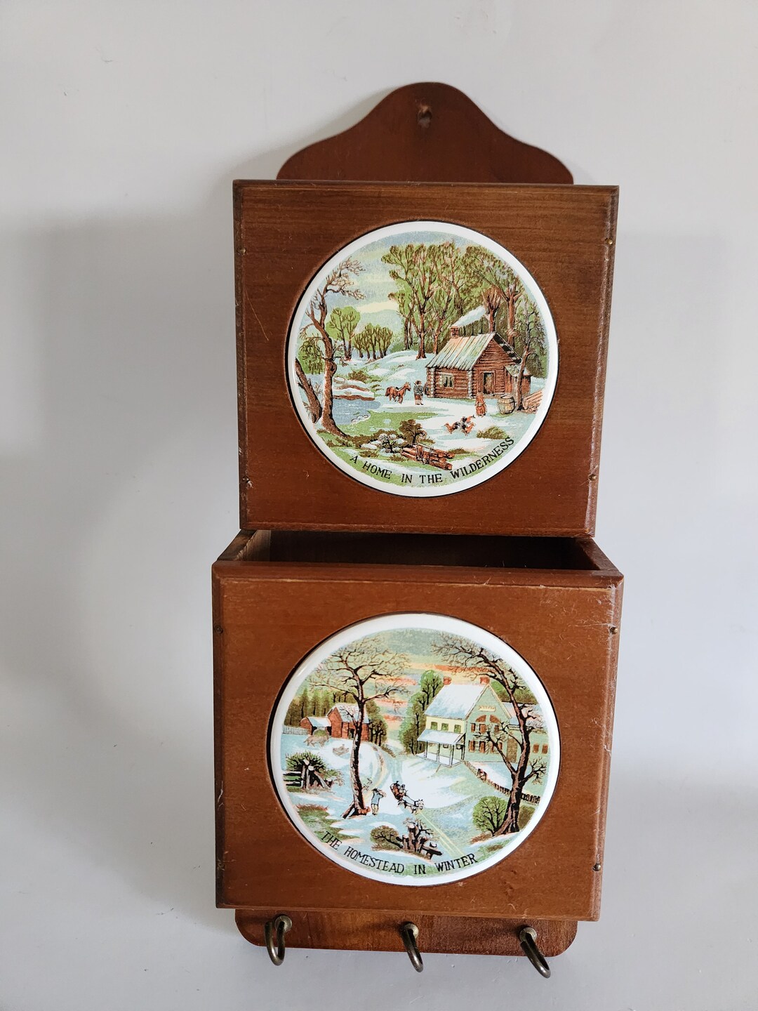 Vintage Wooden Slanted Slots Wall Hanging With Key Hooks - Etsy