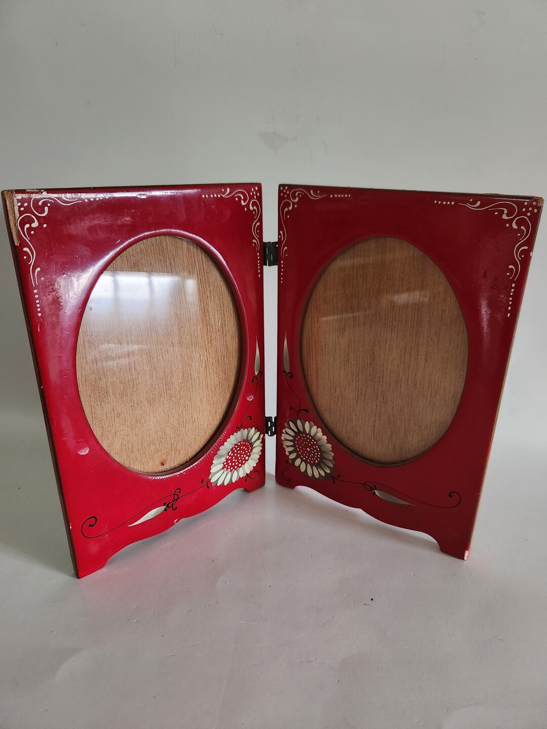 Vintage Hand Painted Red Wooden Double Picture Frame - Etsy