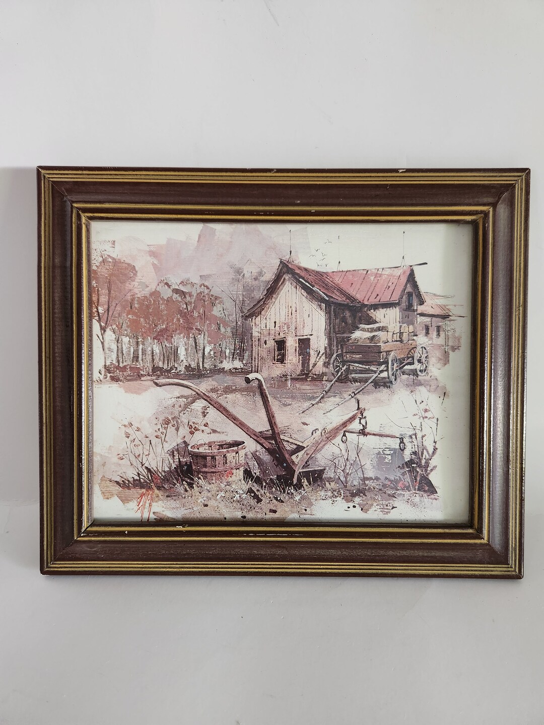 Vintage Art Print of Farm Scene With Plow - Etsy
