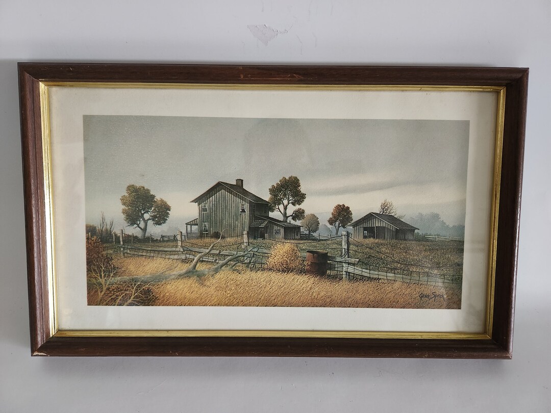 Vintage Gene Speck 1970s Barn Farm Windmill Landscape Art Print Framed ...