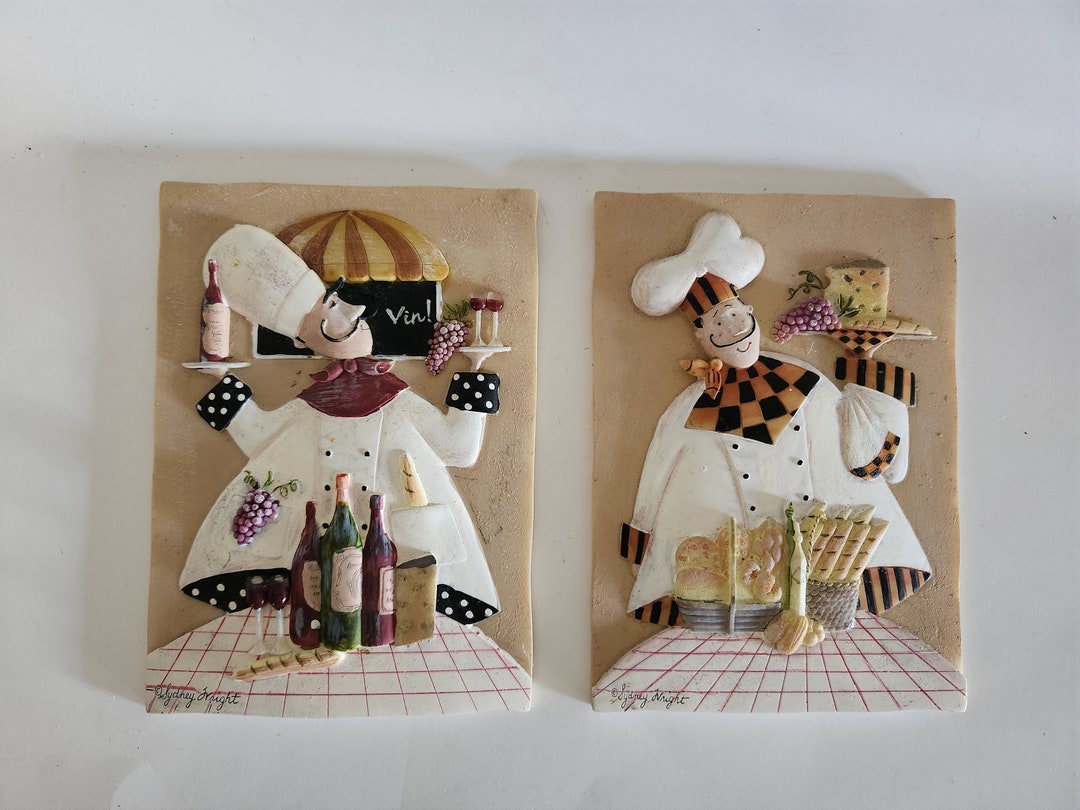 Vintage 3D Ceramic Wall Tile Plaques of Chefs Cooking Set of 2 - Etsy