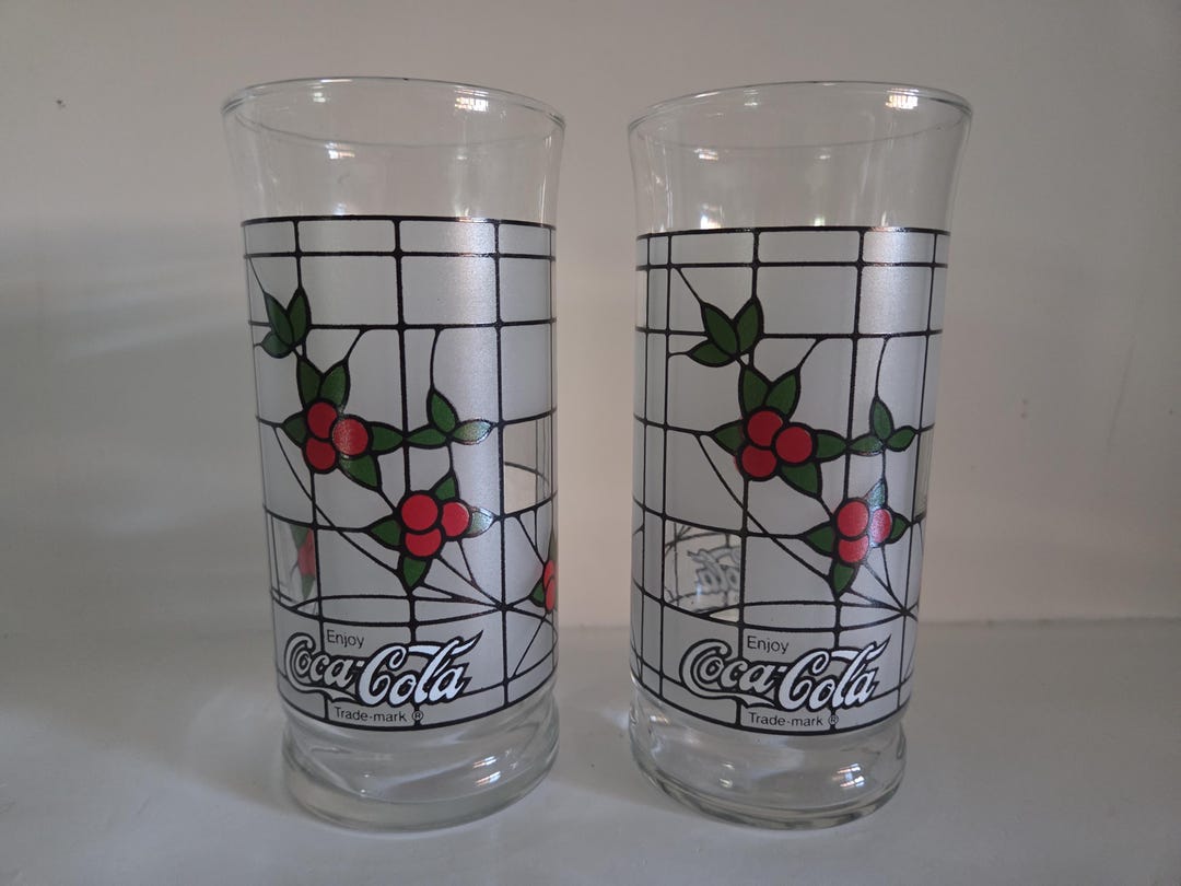 Vintage Christmas Coca Cola Frosted Glass Holly Berry Design Drinkware ...