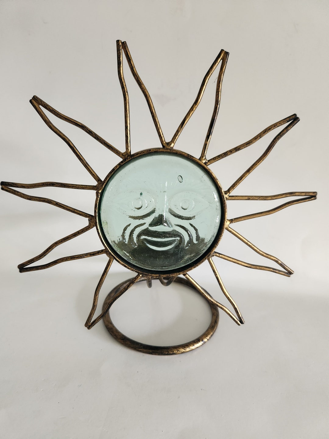 Vintage Metal and Glass Sun Face Candle Holder - Etsy