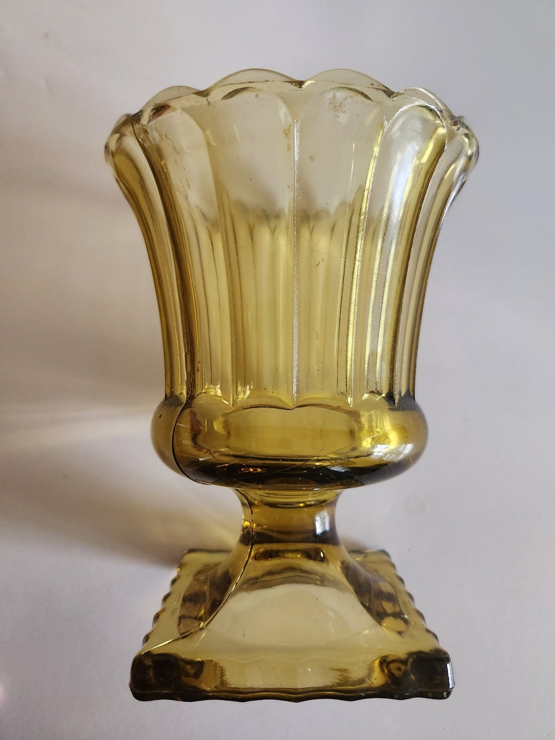 Rare Vintage Amber Pressed Indiana Glass Scalloped Edge Square - Etsy