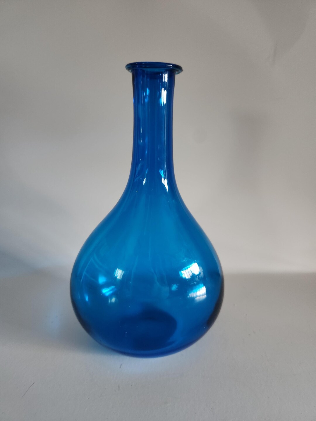 Vintage MCM Blenko Glass Wine Bottle Decanter Vase in Bright Blue - Etsy