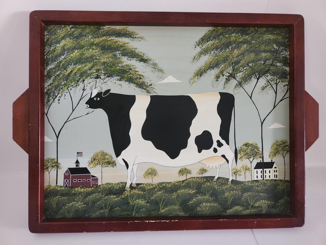 Vintage Warren Kimble Wood Frame Tray Folk Art Cow by Sakura Farm House ...
