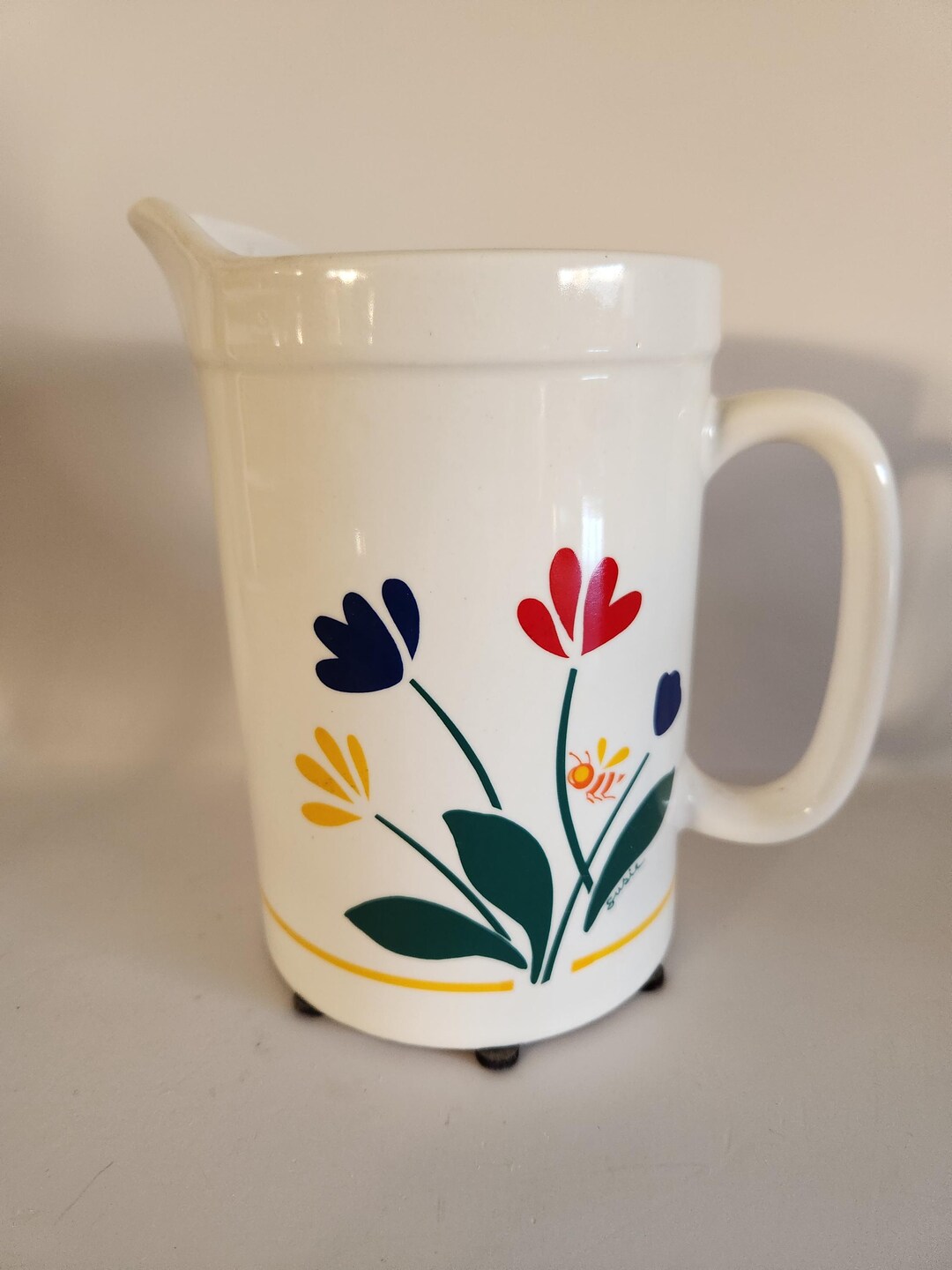 Vintage Susie Primary Colors Floral Ceramic Pitcher - Etsy