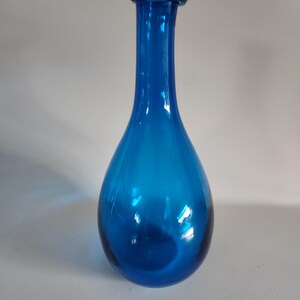 Vintage MCM Blenko Glass Wine Bottle Decanter Vase in Bright Blue - Etsy