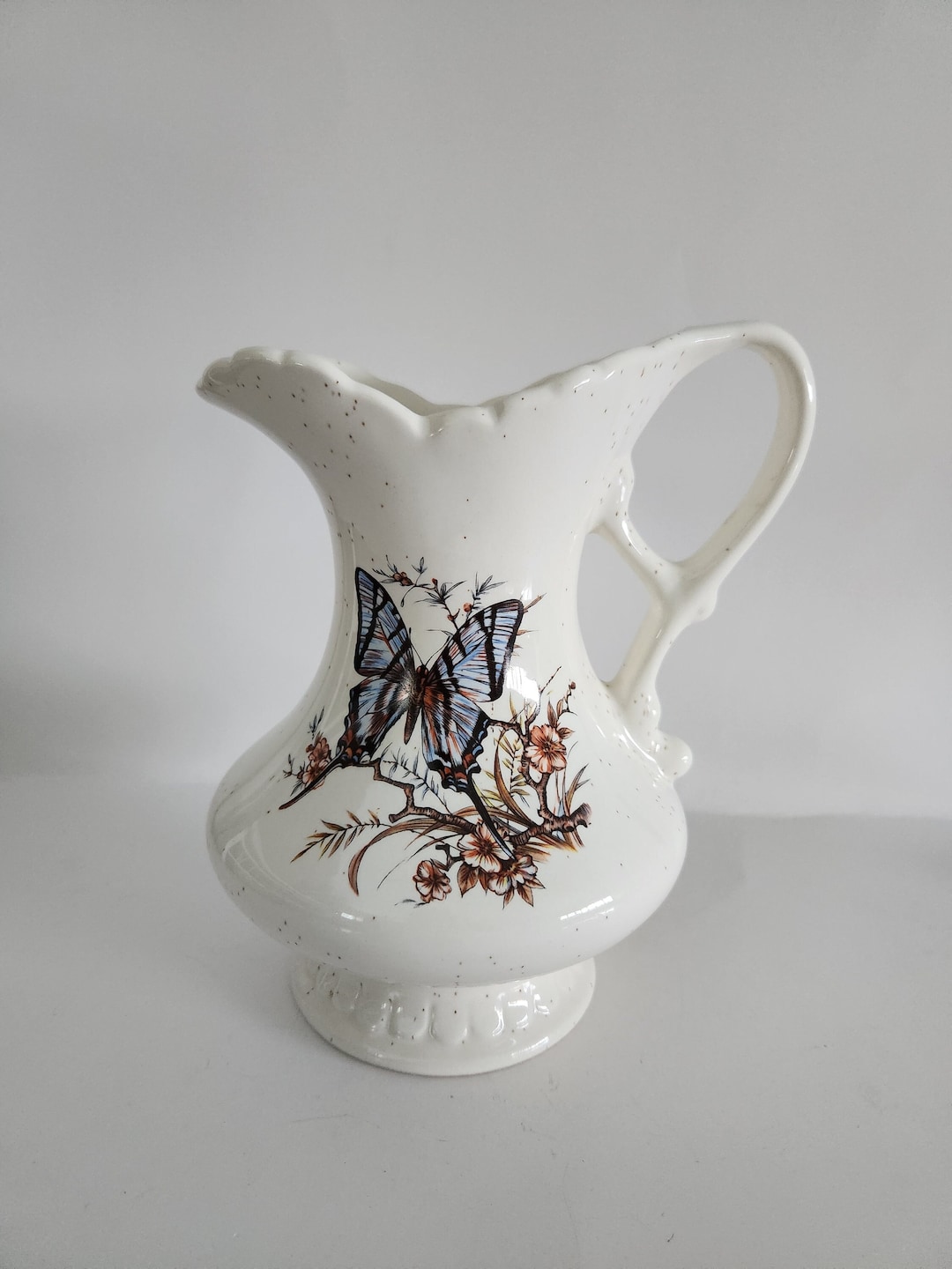 Vintage Treasure Craft Blue Butterfly White Water Pitcher - Etsy